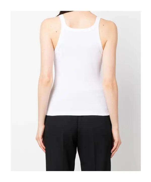Fendi Logo Embroidered Ribbed Knit Tank Top - White