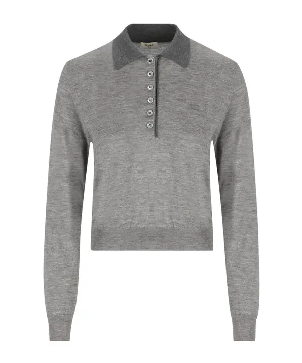 Celine Polo Sweater In Fine Cashmere Silk - Grey