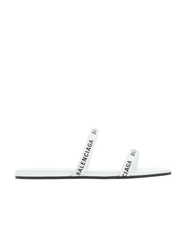 Balenciaga Logo Print Double Strap Flat Sandals - White/black