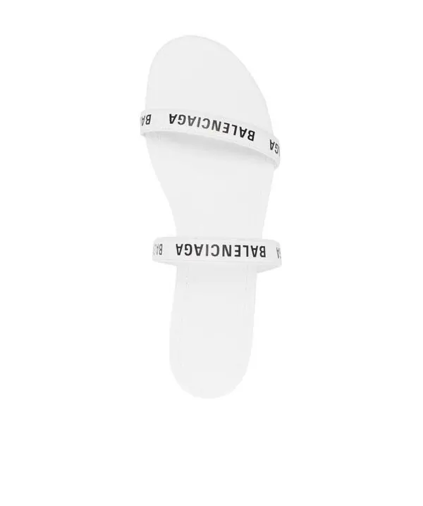 Balenciaga Logo Print Double Strap Flat Sandals - White/black