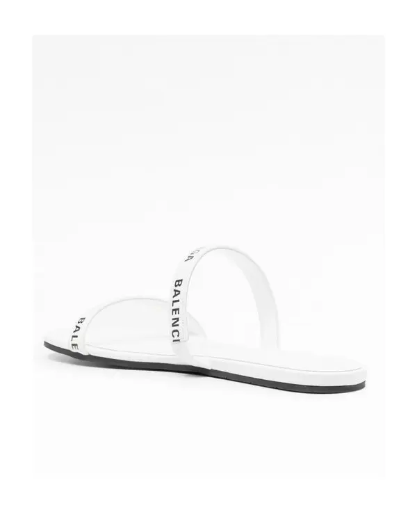 Balenciaga Logo Print Double Strap Flat Sandals - White/black