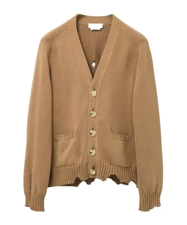 Alexander McQueen Distressed Skull V-neck Cardigan - Beige