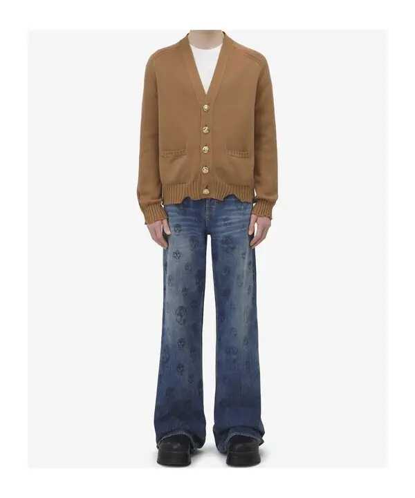Alexander McQueen Distressed Skull V-neck Cardigan - Beige