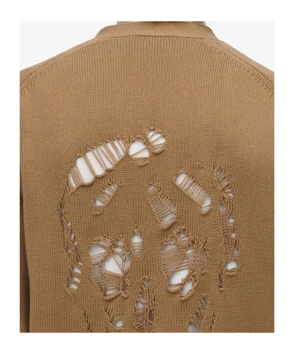 Alexander McQueen Distressed Skull V-neck Cardigan - Beige