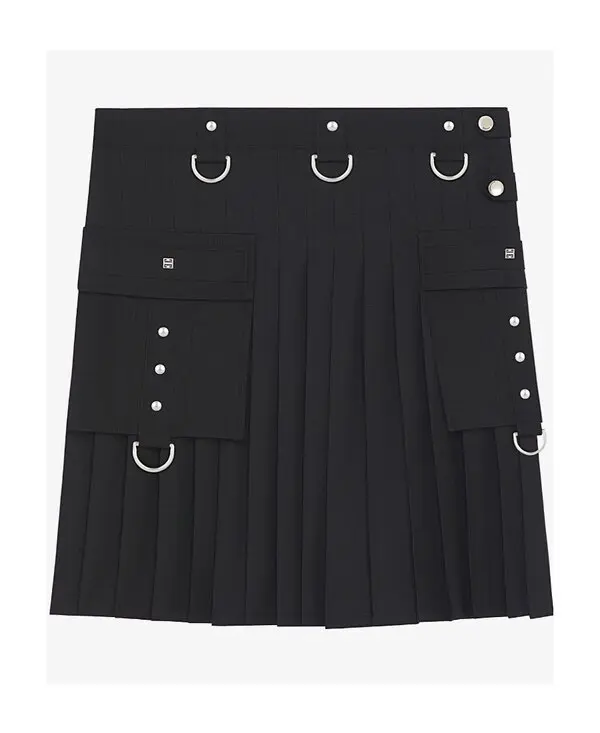 Givenchy High-waisted Pleated Kilt Skirt With D-ring Embellishments