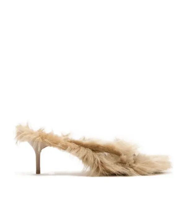 Acne Studios Furry Kitten Heel Sandals - Nude