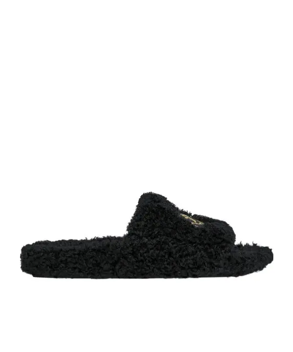 Balenciaga Furry Embroidered Slip-on Slippers