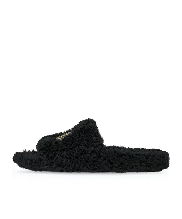 Balenciaga Furry Embroidered Slip-on Slippers