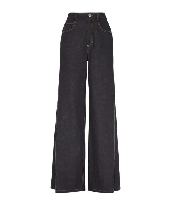 Brunello Cucinelli Contrast Stitch Wide-leg Jeans
