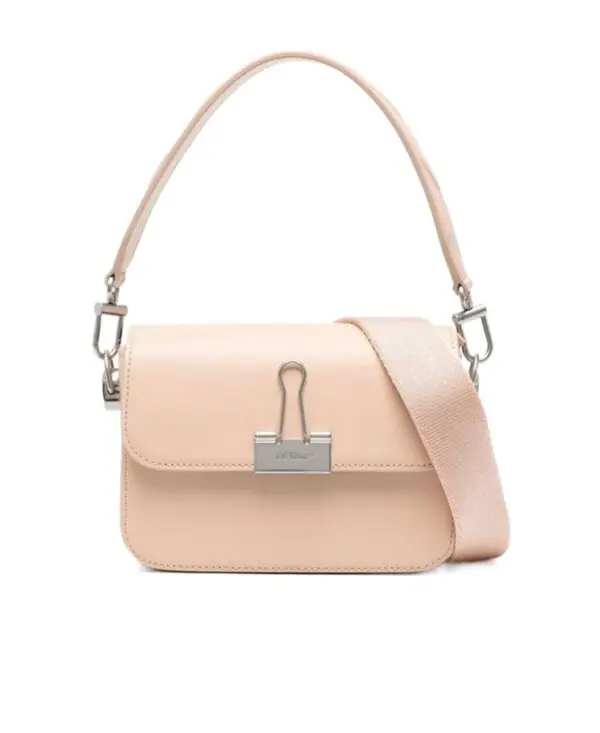 Off-White Binder Foldover Top Small Shoulder Bag - Nude