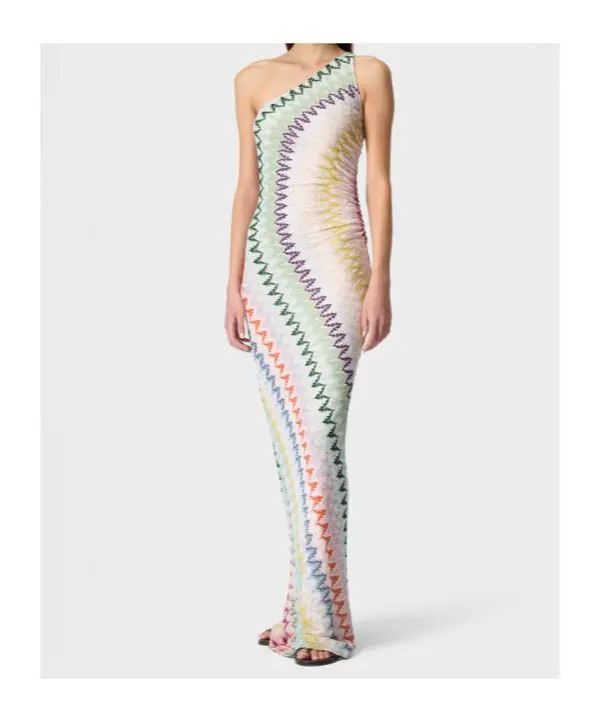 Missoni Chevron Lamé One-shoulder Long Dress - Multicoloured