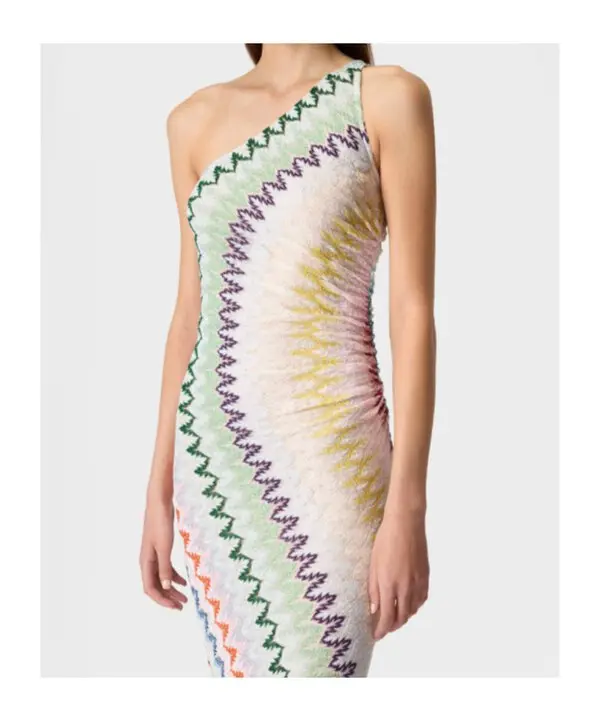 Missoni Chevron Lamé One-shoulder Long Dress - Multicoloured