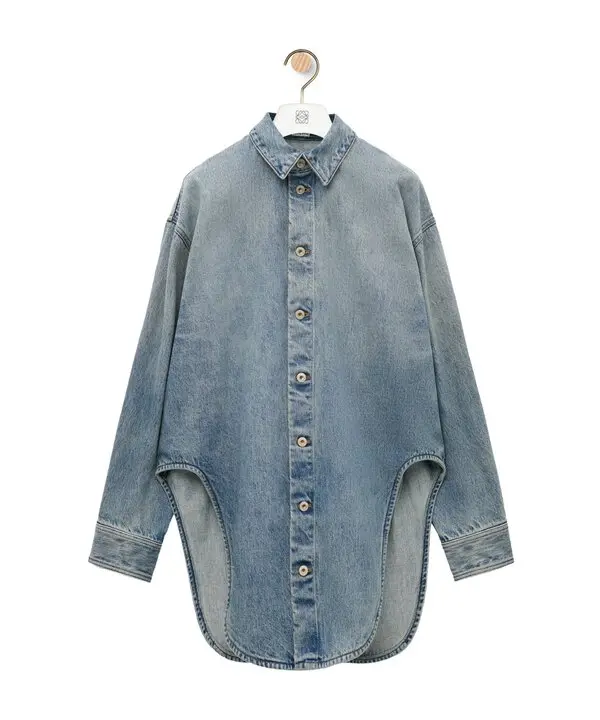 Loewe Overshirt In Cotton With Lapel And Curved Hem