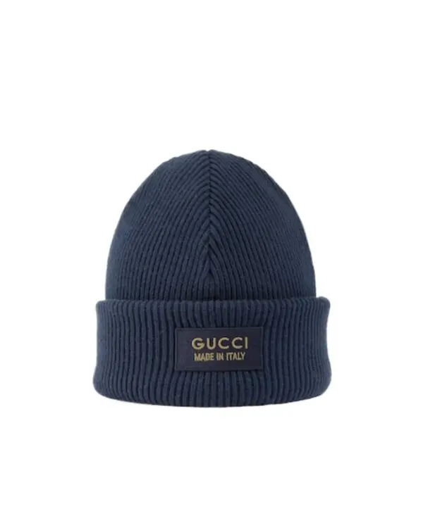 Gucci Logo Patch Wool Beanie - Blue