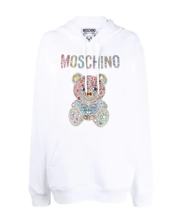 Moschino Teddy Bear Embellished Drawstring Hoodie - White
