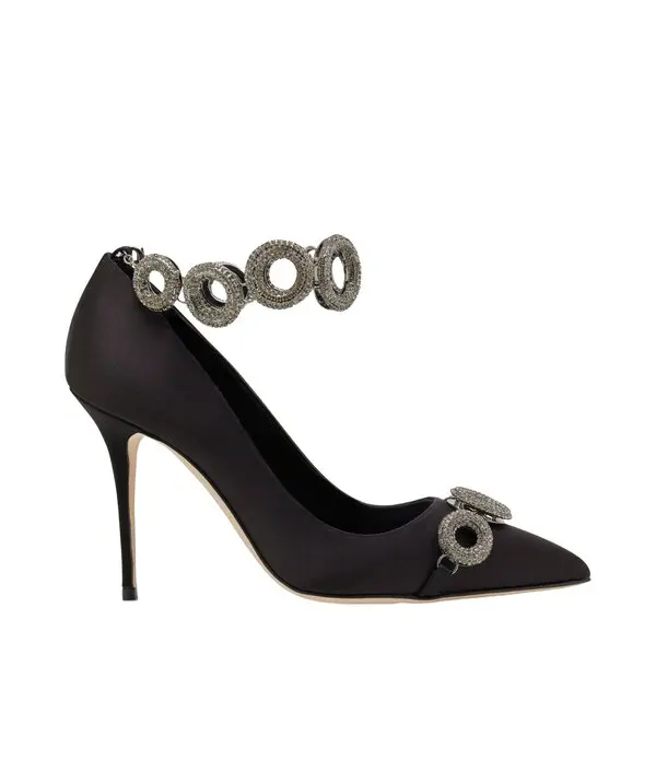 Manolo Blahnik Satin Embellished Pointed Heels