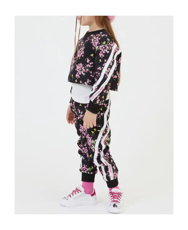 Monnalisa Floral Fleece Jogger Pants With Drawstring Waist