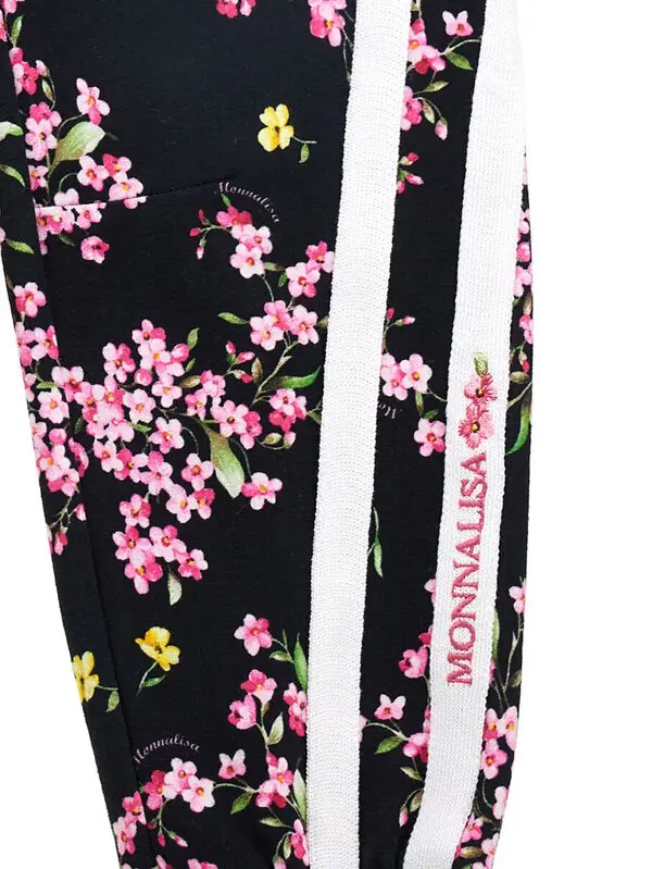 Monnalisa Floral Fleece Jogger Pants With Drawstring Waist