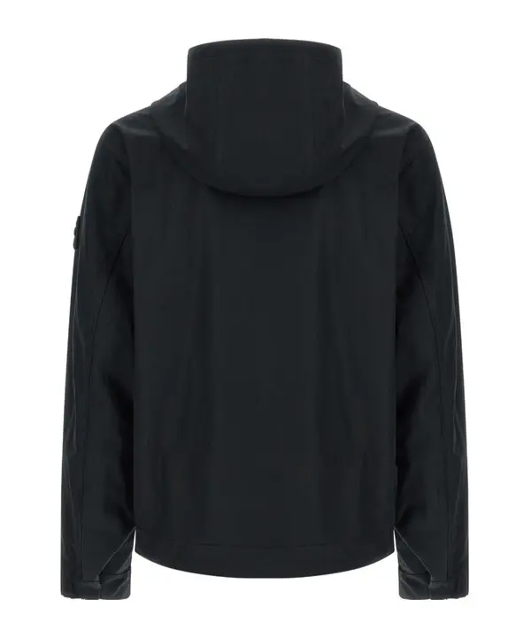 Stone Island Logo Patch Zip-up Hooded Jacket - Black