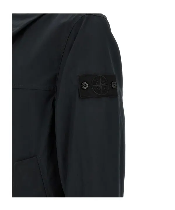 Stone Island Logo Patch Zip-up Hooded Jacket - Black