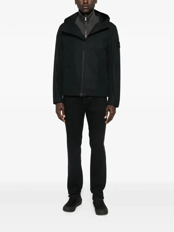 Stone Island Logo Patch Zip-up Hooded Jacket