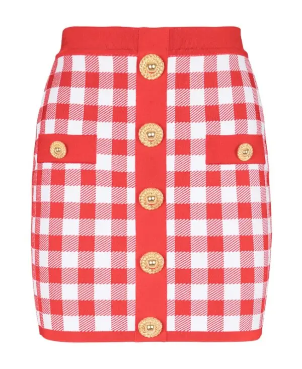 Balmain Gingham Check Patterned High-waisted Mini Skirt - Red