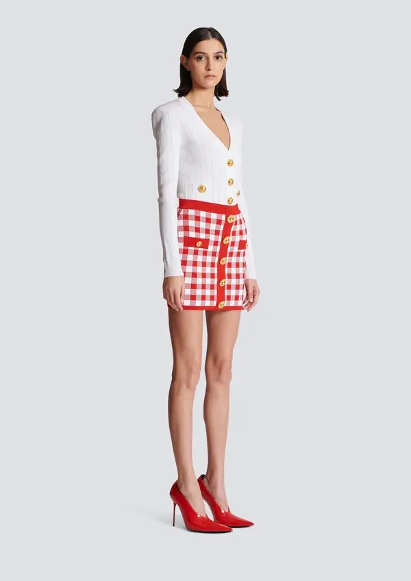 Balmain Gingham Check High-waisted Mini Skirt - Red
