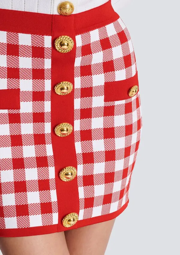 Balmain Gingham Check High-waisted Mini Skirt - Red