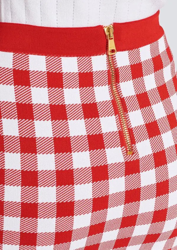 Balmain Gingham Check High-waisted Mini Skirt - Red