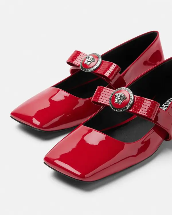 Versace Ribbon Square-toe Ballerina Flats - Red