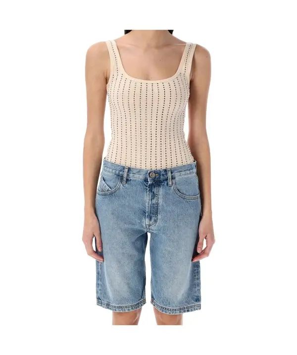 Attico Embellished Sleeveless Bodysuit - Faded Ecru