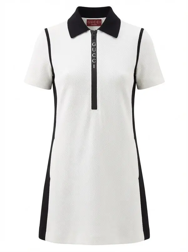 Gucci Jacquard Mini Polo Dress With Zipper Detail - Off-white And Black