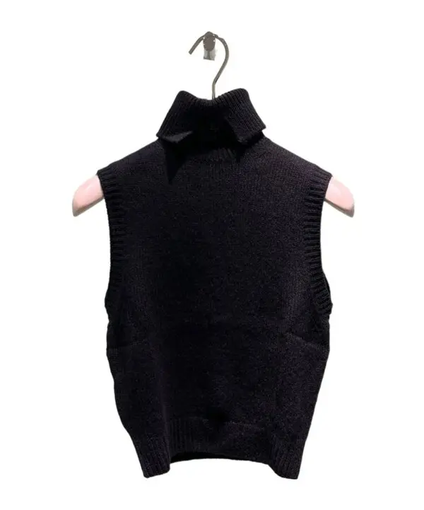 Prada Sleeveless Ribbed Knit Roll Neck Vest With Logo Detail