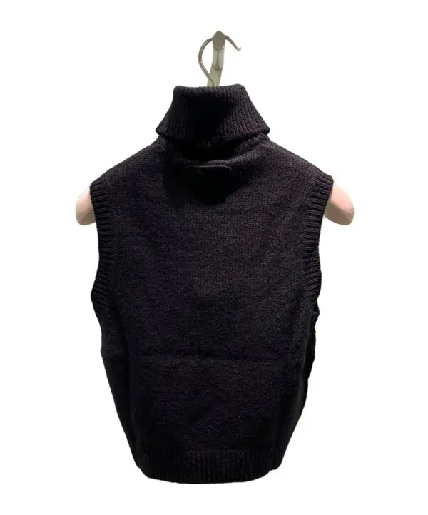 Prada Sleeveless Ribbed Knit Roll Neck Vest With Logo Detail