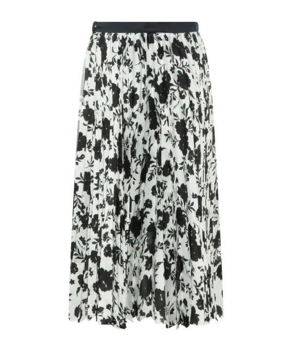 Sacai Pleated Floral And Striped Midi Skirt