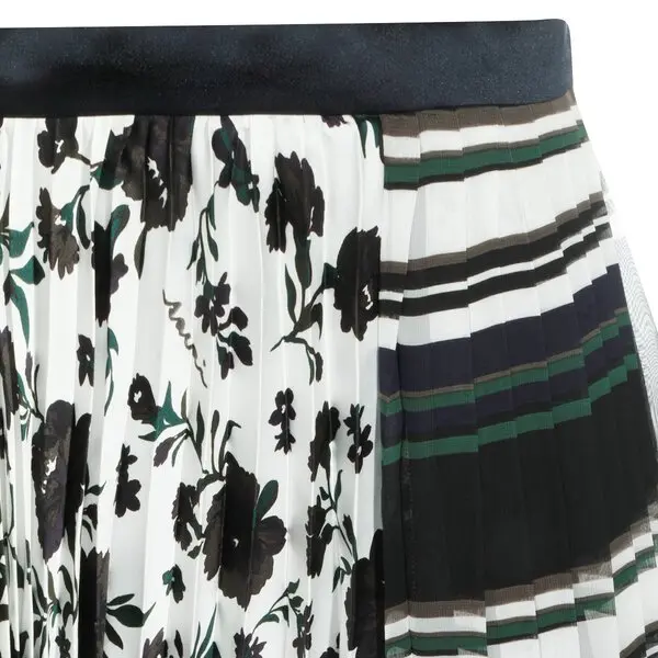 Sacai Pleated Floral And Striped Midi Skirt