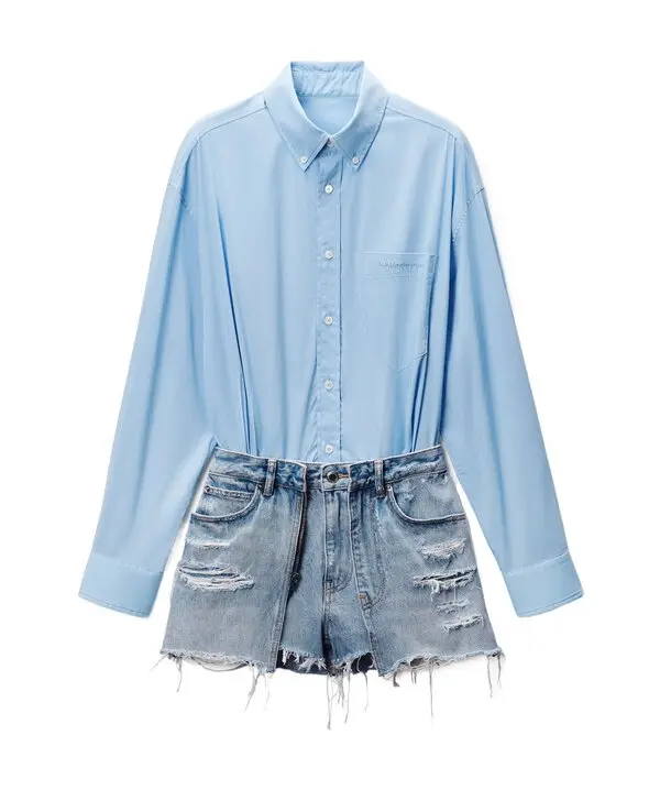 Alexander Wang Distressed Double Layer Skort Romper - Light Indigo