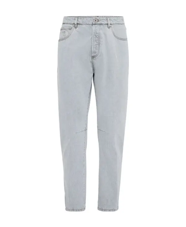 Brunello Cucinelli Slim Fit Jeans With Logo Detail - Gray