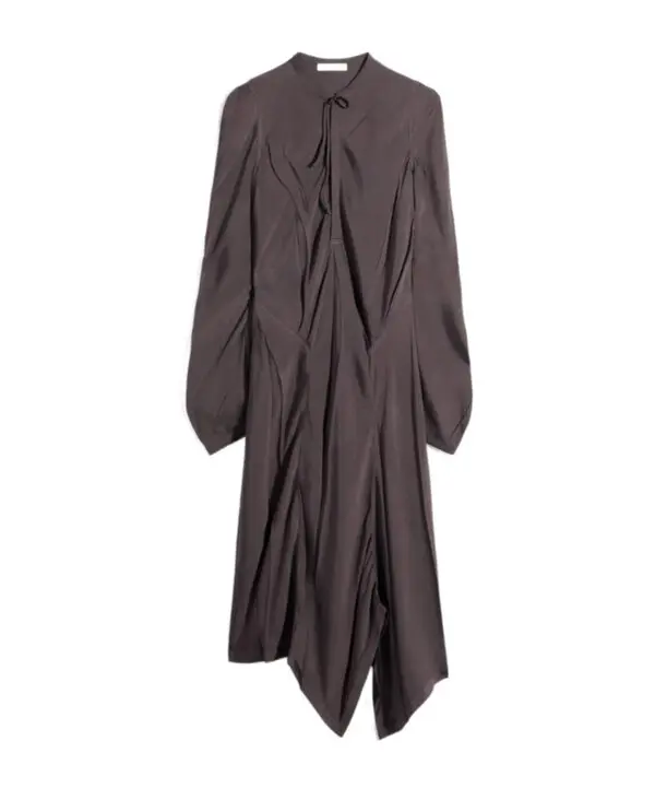 LEMAIRE Creased Bias Dress With Cut-outs - Light Brown