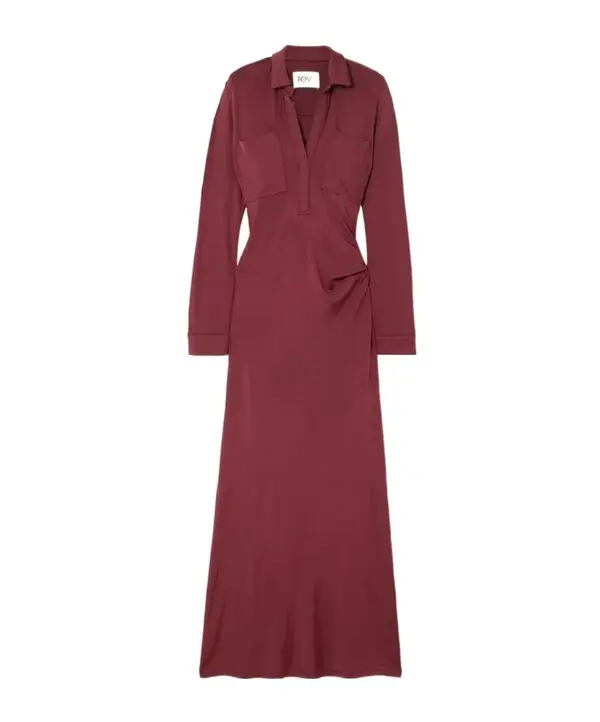 Tove Maxi Shirt Dress With V-neck And Gathered Waist - Red