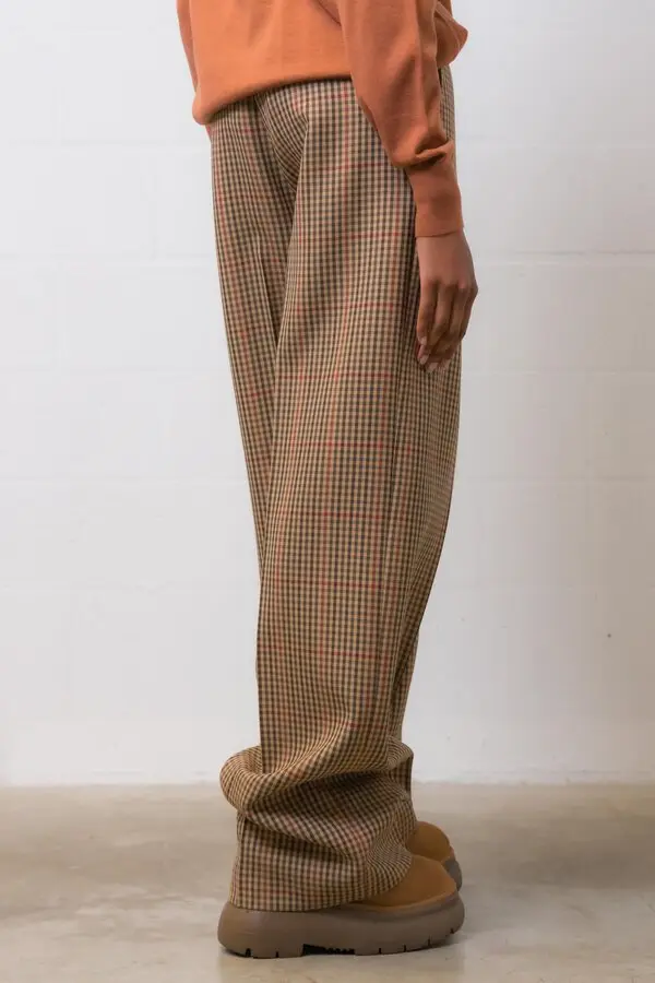Dries Van Noten Checked Wide Leg Trousers - Camel