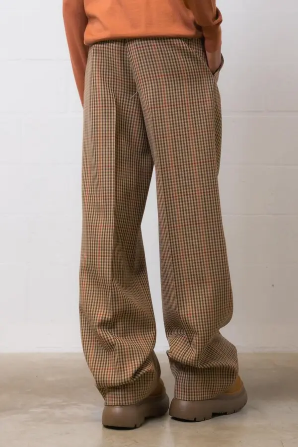 Dries Van Noten Checked Wide Leg Trousers - Camel