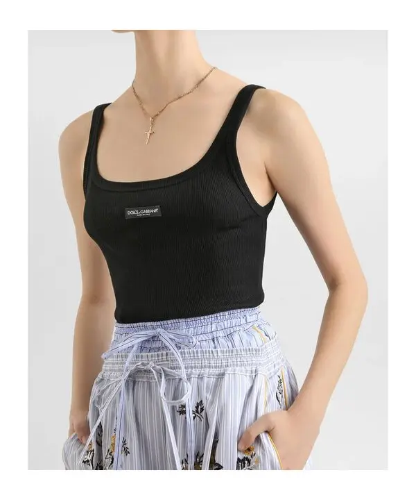Dolce & Gabbana Ribbed Logo Tank Top - Black