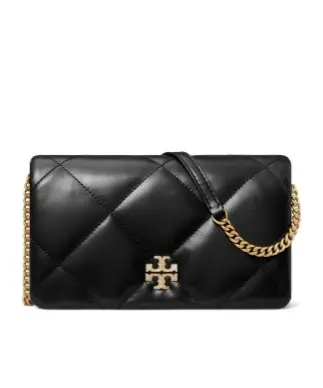 Tory Burch Kira Diamond Quilted Chain Wallet - Black