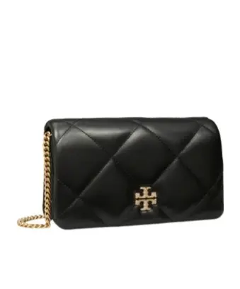 Tory Burch Kira Diamond Quilted Chain Wallet - Black
