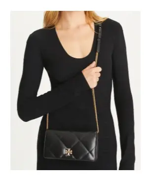 Tory Burch Kira Diamond Quilted Chain Wallet - Black