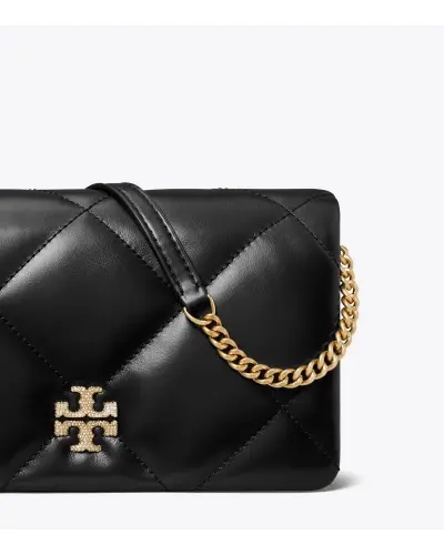 Tory Burch Kira Diamond Quilted Chain Wallet - Black