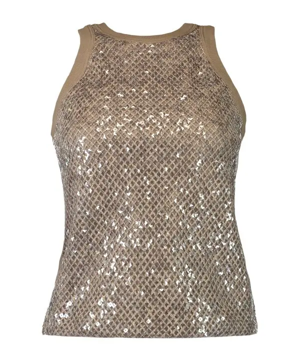 Brunello Cucinelli Sequin Embellished Sleeveless Tank Top - No