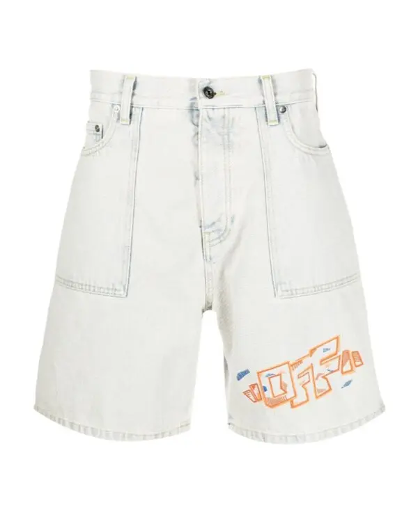 Off-White Denim Shorts With Bleaching And Embroidery - White