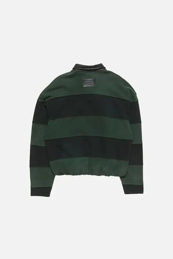 Acne Studios Striped Polo Jumper With Leather Neck - Black